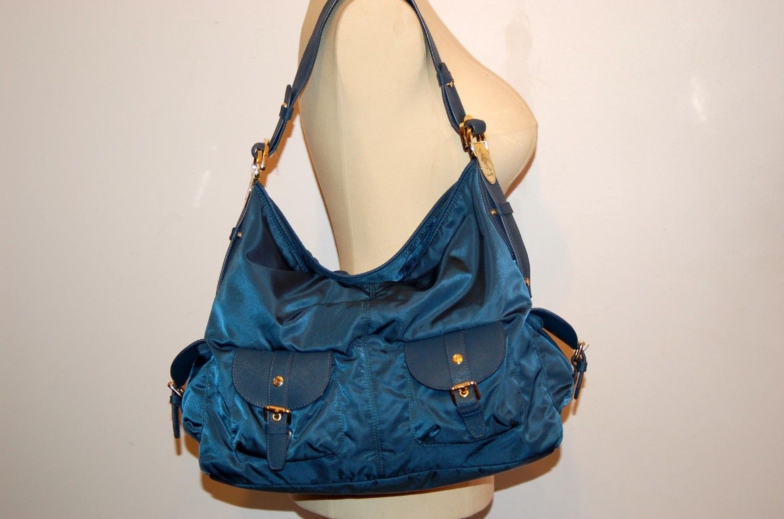 JPK PARIS 75 BLUE TOTE SATCHEL PURSE GYM BAG GOLD HARDWARE MULTI POCKETS